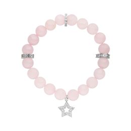 Armband Jobo "Rosenquarz 18 cm", rosa, rosa, Armbänder, Damen, 18cm, Silikon, Armband, mit Stern aus 925 Silber mit Zirkonia