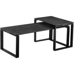 Hom&acute;in Hom`in Couchtischset, Schwarz, Dunkelgrau, Metall, Glas, Keramik, 2-teilig, rechteckig, eckig, rostfrei, Wohnzimmer, Wohnzimmertische, Couchtische, Couchtische Glas