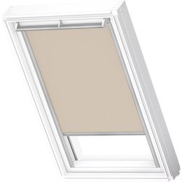 Verdunklungsrollo Velux "DKL 4556S", beige (sandbeige, alufarben), SK08, stufenlos positionierbar, Polyester, Rollos, Verdunklungsrollo, Stoff sandbeige mit wei&szlig;en F&uuml;hrungsschienen & Griffleiste