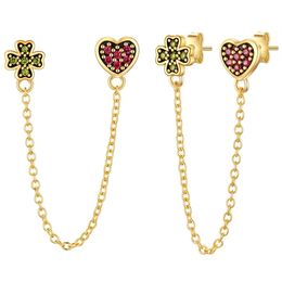 Glanzst&uuml;cke M&uuml;nchen Paar Ohrstecker GLANZST&Uuml;CKE M&Uuml;NCHEN "Set: GSM2257", gelbgold, rot, Ohrringe, Damen, 7,6/7,7mm,mit Zirkonia, Silber 925 (Sterlingsilber), aus Sterling Silber