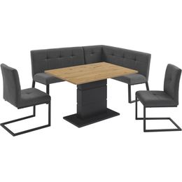 Eckbankgruppe OTTO HOME "Geranie, Sitzgruppe, Eckbank inkl. Stauraum, Esstisch, 2 Freischwinger", grau,, B:180cm H:80,5cm T:61,5cm, MDF, Metall, Polyester, Sitzmöbel-Sets, Eckbankgruppe