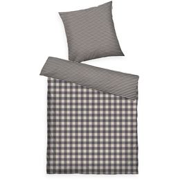 Bettw&auml;sche Tom Tailor HOME "CLASSIC CHECK in Gr. 135x200cm oder 155x220cm", grau (anthrazit, sunny sand), B/L: 155cm x 220cm, 1 Stk., 1 Stk., Flanell, B/L: 80cm x 80cm, 2 Stk., Flanell, Obermaterial: 100% Baumwolle, Bettw&auml;sche, Bettw&auml;sche, new bedroom, gewebtes Label