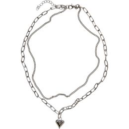 Edelstahlkette Urban Classics "Urban Classics Unisex Heart Icon Layering Necklace", silber, Halsketten, Damen, onesize, Eisen Zink, Eisen, Zink, Edelstahlkette