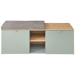 Garderobenbank Bari, Salbeigr&uuml;n, Eiche Artisan, Metall, 1,5-Sitzer, F&uuml;llung: Schaumstoff, 128x50x38 cm, Typenauswahl, Garderobe, Garderobenb&auml;nke, Garderobenb&auml;nke