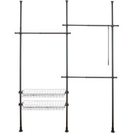 Teleskopregal Wenko "Modell Herkules Duo", schwarz (stangen: schwarz, kunststoffteile: schwarz, anti, rutsch teile der kunststoffteile: schwarz), B:215cm H:300cm T:38cm, ABS-Kunststoff, Polypropylen, Stahl, Regale, Teleskopregal, zum Klemmen ohne Bohren, verstellbar, mit 3 Kleiderstangen & 2 K&ouml;rben