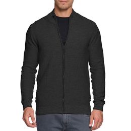 Strickjacke INDICODE "Marland", Herren, Gr. S, grau (charcoal mix), Strick, Obermaterial: 100% Baumwolle, unifarben, normal, hoch geschlossener Ausschnitt, Strickjacken Strickjacke