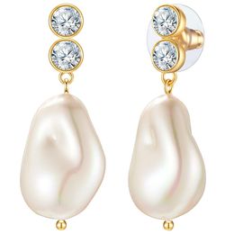 Paar Ohrh&auml;nger YOKOAMII "Set: Y82", gelbgold, wei&szlig;, Ohrringe, Damen, 38,9mm,mit Zirkonia, Messing, mit Perle