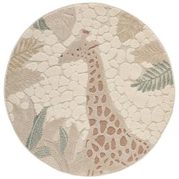 Ben'n'jen Kinderteppich Giraffe, Creme, Mehrfarbig, Textil, Tier, rund, ISO 9001, Bsci, Oeko-Tex&reg; Standard 100, Made in Turkey, f&uuml;r Fu&szlig;bodenheizung geeignet, in verschiedenen Gr&ouml;&szlig;en erh&auml;ltlich, pflegeleicht, leicht zusammenrollbar, Teppiche & B&ouml;den, Teppiche, Teppich Kinderzimmer