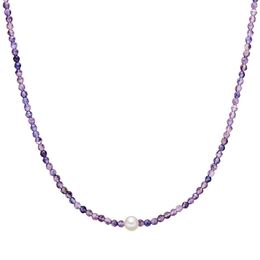 Kette ohne Anh&auml;nger Valero Pearls "VP992", silber, Halsketten, Damen, 40,0cm Basiskette + 5,0cm Verl&auml;ngerung,mit Steinen, Materialmix, mit S&uuml;&szlig;wasser-Zuchtperle