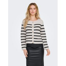 Strickjacke Only "ONLLAURA LIFE LS O-NECK CARDIGAN CC KNT", Damen, Gr. XL (42), schwarz-wei&szlig; (cloud dancer stripes:with schwarz), Strick, Obermaterial: 50% Baumwolle, 50% Polyester, gestreift, regular fit, Rundhals, Strickjacken Strickjacke