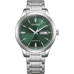 Automatikuhr Citizen "NY4058-79XC", silber (silberfarben, gr&uuml;n), Armbanduhren, Damen, Automatikuhr, Armbanduhr, Herrenuhr, Mechanische Uhr, Edelstahlarmband, analog, Tag