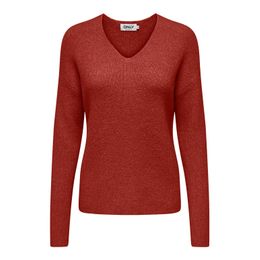 Only Damen V-Ausschnitt-Pullover "ONLCAMILLA V-NECK L/S PULLOVER KNT NOOS"oxblood rot detail:melange, Gr. S, meliert, Strick, Obermaterial: 74%