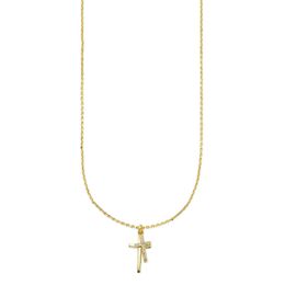 Kette mit Anhänger Bruno Banani "Schmuck Geschenk gelbgoldfarben vergoldet mit zwei Kreuz-Anhänger", gelbgoldfarben, kristallweiß, Halsketten, Damen, Silber 925 (Sterlingsilber), L: 45 B: 1,1mm, mit Zirkonia (synth.), B:1,1mm