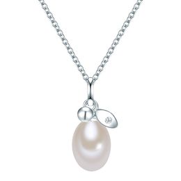 Kette mit Anh&auml;nger Valero Pearls "Y903", silber, Halsketten, Damen, 42,0cm Basiskette + 5,0cm Verl&auml;ngerung,mit Zirkonia, Silber 925 (Sterlingsilber), B: 1,2mm, aus S&uuml;&szlig;wasserperlen, B:1,2mm