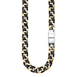 Edelstahlkette Bruno Banani "Schmuck Geschenk breite Kette bicolor", gelbgoldfarben, schwarz, Halsketten, Damen, Edelstahl, L: 55 B: 12mm, Edelstahlkette, B:12mm