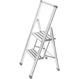 Trittleiter Wenko "Modell Alu-Design", grau (weiß, grau), B:44cm H:101cm, Aluminium, Kunststoff, Leitern, Klapptritt Leiter, rutschsichere XXL-Stufen, klappbar, bis 150 kg