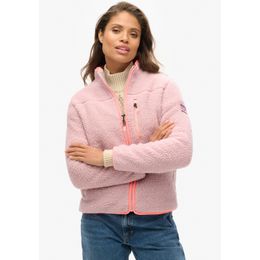Fleecejacke Superdry "OUTDOOR FULL ZIP FLEECE", Damen, Gr. M, pink (dusky pink), Fleece, Obermaterial: 100% Polyester, unifarben mit Farbeinsatz, relaxed fit hüftbedeckend, Jacken Fleecejacke