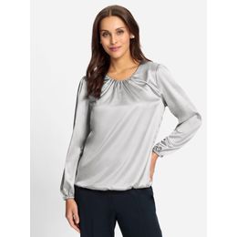 Satinbluse Lady, Damen, Gr. 42, grau (hellgrau), 97% Polyester, 3% Elasthan, unifarben, Rundhals, Blusen