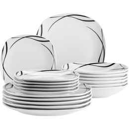 Mäser Tafelservice MÄSER "DECORA, Teller Set, Porzellan", weiß, 18 Stk., Porzellan, Geschirr-Sets, Tafelservice