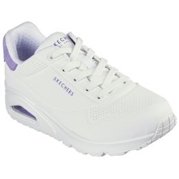 Sneaker Skechers "UNO - POP BACK", Damen, Gr. 39, bunt (wei&szlig;, violett), Lederimitat, Veloursleder, Schuhe Sneaker, Freizeitschuh, Halbschuh, Schn&uuml;rschuh komfortabler Skech-Air Funktion