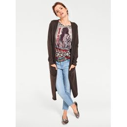 Longstrickjacke Heine, Damen, Gr. 38, braun (schokobraun), 100% Baumwolle, unifarben, Strickjacken Longstrickjacke