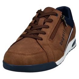 Sneaker Bugatti, Herren, Gr. 43, braun (cognac), Lederimitat, Textil, Schuhe Sneaker, Schn&uuml;rschuh, Halbschuh, Freizeitschuh mit Kontrastbes&auml;tzen