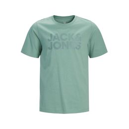 Jack & Jones Rundhalsshirt JACK & JONES JUNIOR "JJECORP stylisch, atmungsaktiv, pflegeleicht", Jungen, Gr. 152, mineral blau print:big tonal, Jersey, Obermaterial: 100% Baumwolle, bedruckt, regular fit normal, Rundhals, Shirts Rundhalsshirt