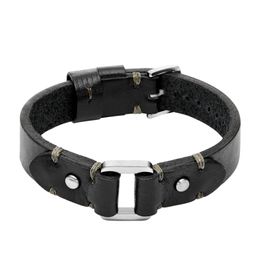 Armband Fossil "Schmuck Geschenk Edelstahl Leder Armschmuck MACHINE", edelstahlfarben, schwarz, Armbänder, Damen, 25cm, Edelstahl Leder, Edelstahl, Leder, Armband