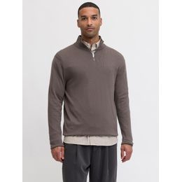 Jack & Jones Troyer JACK & JONES "JJEEMIL KNIT HALF ZIP NOOS", Damen, Gr. L, falcon, Strick, Obermaterial: 60% Baumwolle, 20% Nylon, 20% Viskose, unifarben, regular fit taillenbedeckt, Rundhals, Rippb&uuml;ndchen, Pullover Troyer
