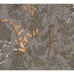 Vliestapete ARCHITECTS PAPER "Floral Impression", grau (grau beige gelb), B:0,53m L:10,05m, Vlies, Tapeten, Tapete Blumen Tapeten Wohnzimmer Schlafzimmer K&uuml;che modern Design B&uuml;ro
