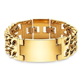 Bruno Banani Damen Edelstahlarmband "Schmuck Geschenk breites Armband mit Platte", 21cm, Edelstahlgelbgoldfarben, Edelstahl, Armbänder