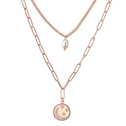 Panzerkette Valero Pearls "VP794", ros&eacute;gold, Halsketten, Damen, 38,0/43,0cm Basiskette + 5,0cm Verl&auml;ng,mit Stein, Edelstahl, Panzerkette, mit S&uuml;&szlig;wasser-Zuchtperle