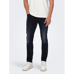 Only & Sons Skinny-fit-Jeans ONLY & SONS "LOOM LIFE JOG", Herren, Gr. 32, L&auml;nge 34, blau (blau schwarz denim), Denim/Jeans, Obermaterial: 99% Baumwolle, 1% Elasthan, Abriebeffekte, sehr schmal lang, Jeans
