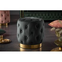 Riess Ambiente Design Hocker MODERN BAROCK 40cm schwarz gold Samt Chesterfield Riess-Ambiente