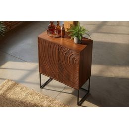 Riess Ambiente Design Highboard ORBIT 120cm braun Mangoholz mit 3D-Front schwarz Metall Riess-Ambiente Asiatisch Industrie & Loft Rustikal