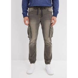 bonprix Slim Fit Cargo-Jeans-Jogger mit Komfortbund Straight, grau, mit Baumwolle