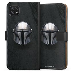 DeinDesign Galaxy A22 5G Handy Klapph&uuml;lle Handyh&uuml;lle aus Kunst Leder schwarz Flip Case The Mandalorian Official Licensed Product Star Wars Sideflip mit langer 