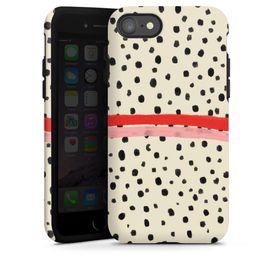 DeinDesign iPhone SE (2022) Handy Panzer Handyh&uuml;lle robuste Outdoor H&uuml;lle Schutzh&uuml;lle matt Stripes Kunst Points Tough Case