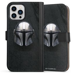 DeinDesign iPhone 13 Pro Max Handy Klapph&uuml;lle Handyh&uuml;lle aus Kunst Leder schwarz Flip Case Star Wars Official Licensed Product The Mandalorian Sideflip mit 