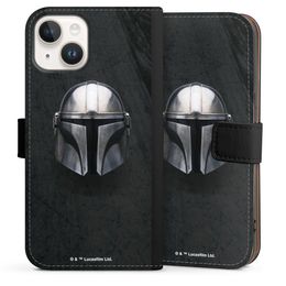 DeinDesign iPhone 14 Handy Klapph&uuml;lle Handyh&uuml;lle aus Kunst Leder schwarz Flip Case Star Wars Official Licensed Product The Mandalorian Sideflip mit Lasche