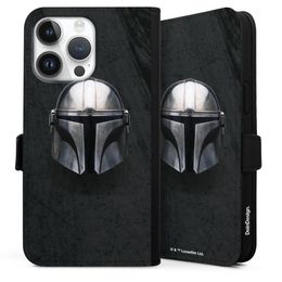 DeinDesign iPhone 14 Pro Max Handy Klapph&uuml;lle Handyh&uuml;lle aus Kunst Leder schwarz Flip Case Star Wars Official Licensed Product The Mandalorian Sideflip mit 