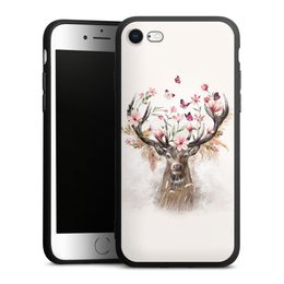 DeinDesign iPhone SE (2020) Handy Premium Silikon H&uuml;lle Handyh&uuml;lle schwarz Case Flowers Deer Animals Silikon Premium Case