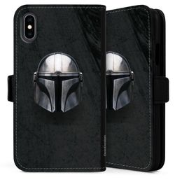 DeinDesign iPhone X Handy Klapph&uuml;lle Handyh&uuml;lle aus Kunst Leder schwarz Flip Case Star Wars Official Licensed Product The Mandalorian Sideflip mit langer Lasche