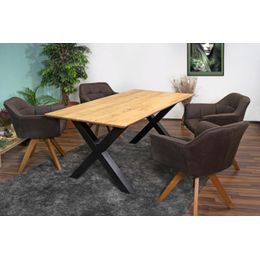 Esstisch 200x100cm Akazie massiv natur schweizer Kante X-Gestell ANDI