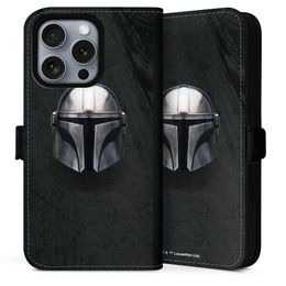 DeinDesign iPhone 16 Pro Max Handy Klapph&uuml;lle Handyh&uuml;lle aus Kunst Leder schwarz Flip Case Star Wars Official Licensed Product The Mandalorian Sideflip mit 