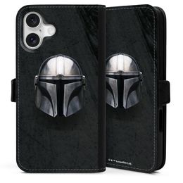 DeinDesign iPhone 16 Plus Handy Klapph&uuml;lle Handyh&uuml;lle aus Kunst Leder schwarz Flip Case Star Wars Official Licensed Product The Mandalorian Sideflip mit Lasche