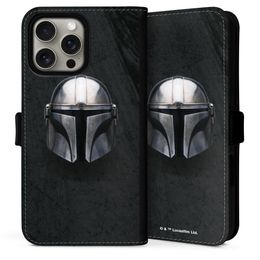 DeinDesign iPhone 16 Pro Handy Klapph&uuml;lle Handyh&uuml;lle aus Kunst Leder schwarz Flip Case Star Wars Official Licensed Product The Mandalorian Sideflip mit Lasche