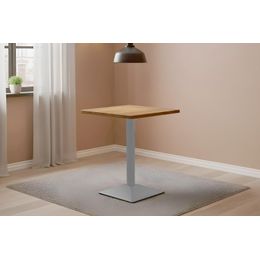 Bistrotisch eckig Runde Kante 70 x 70 cm Akazienholz natur massiv S&auml;ulengestell-eckig silber EMILE