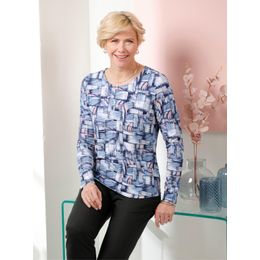 WITT Damen Rundhalsshirt in geschmeidiger Single-Jersey-Qualit&auml;t, hortensie-taubenblau-bedruckt, Gr&ouml;&szlig;e 40