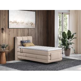 Vente-unique Boxspringbett mit gestepptem Kopfteil + elektrischem Untergestell mit Relaxfunktion + Matratze + Topper - 100 x 200 cm - Stoff - Beige - LODI von PALACIO 3755593